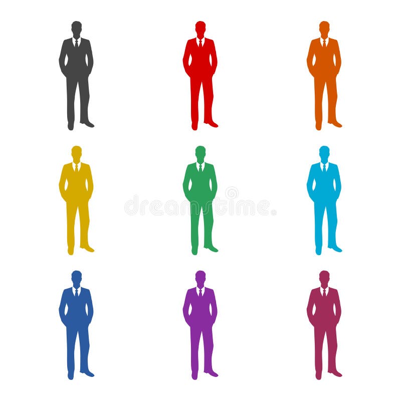 Silhouette of Business Man Color Icon Set Stock Vector - Illustration ...