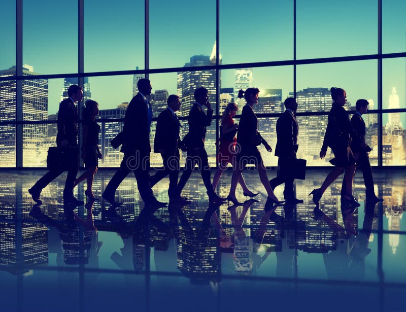 Silhouette Business People Commuter Walking Rush Hour Concept Stock ...