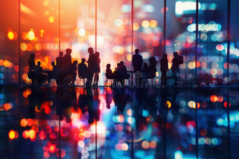 Silhouette of Business People Negotiating at Meeting Table Stock Photo ...