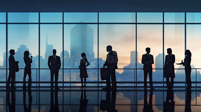 Silhouette of Business People Posing by Windows Stock Illustration ...