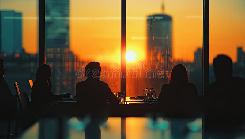 Sunset City Meeting stock illustration. Illustration of strategy ...
