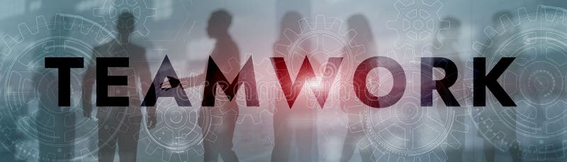 Silhouette of Business Team. Teamwork Concept on Gear Background. Stock ...