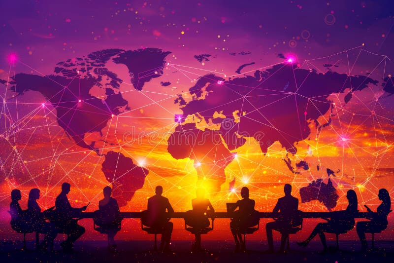 Silhouette of Business Team with World Map Backdrop,worldwide ...
