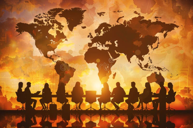 Silhouette of Business Team with World Map Backdrop,worldwide ...