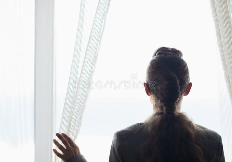 Silhouette of Business Woman Looking into Window Stock Photo - Image of ...
