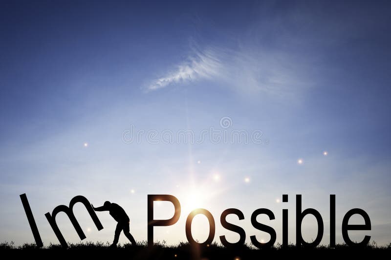 Silhouette Businessman Pushing Alphabet for Change Impossible To ...