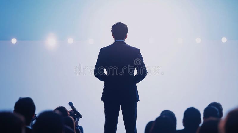 Silhouette of Businessman on Stage Addressing a Crowd Stock ...