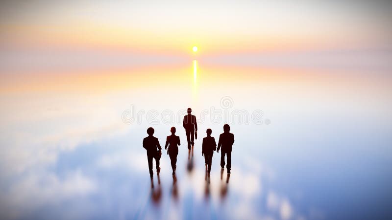 Silhouette Businessman Team Walking on Reflection Ground Stock ...