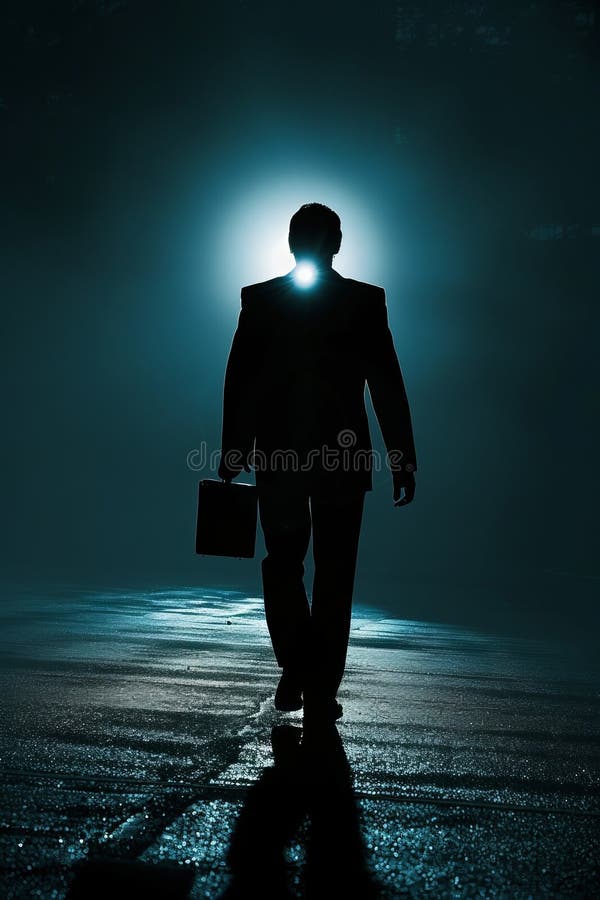 Silhouette of a Businessman Walking in the Dark with Backlight Stock ...