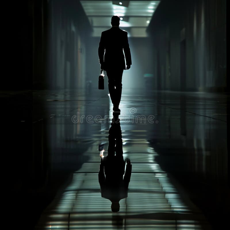 Silhouette of a Businessman Walking in the Dark with Backlight Stock ...