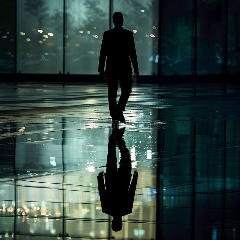 Silhouette of a Businessman Walking in the Dark with Backlight Stock ...
