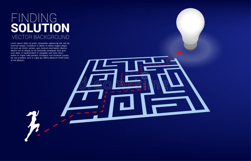 Silhouette of Businesswoman Running with Route Path To Exit the Maze To ...