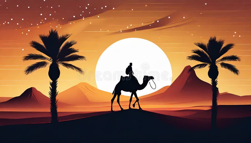 Silhouette of a Camel with Palm Trees in the Desert at Sunset Stock ... Silhouette of a Camel with Palm Trees in the Desert at Sunset Stock ...