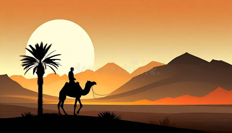 Silhouette of a Camel with Palm Trees in the Desert at Sunset Stock ... Silhouette of a Camel with Palm Trees in the Desert at Sunset Stock ...