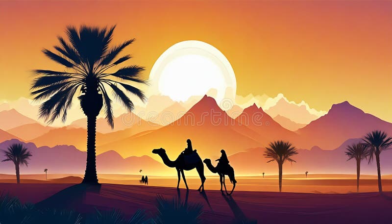 Silhouette of a Camel with Palm Trees in the Desert at Sunset Stock ... Silhouette of a Camel with Palm Trees in the Desert at Sunset Stock ...