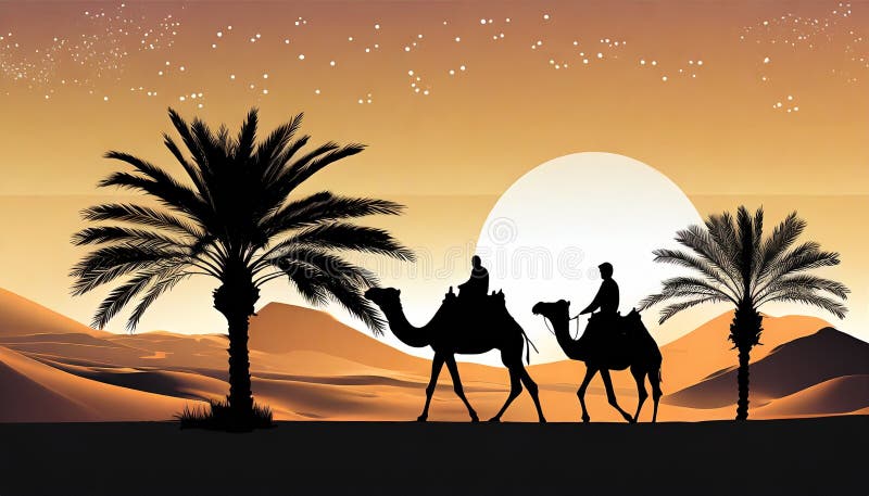 Silhouette of a Camel with Palm Trees in the Desert at Sunset Stock ... Silhouette of a Camel with Palm Trees in the Desert at Sunset Stock ...