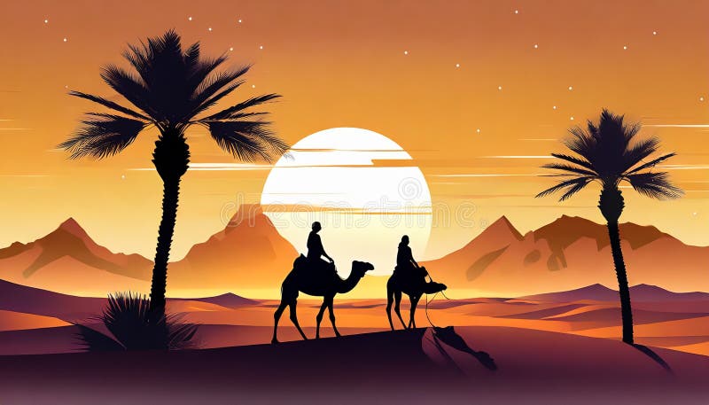 Silhouette of a Camel with Palm Trees in the Desert at Sunset Stock ... Silhouette of a Camel with Palm Trees in the Desert at Sunset Stock ...
