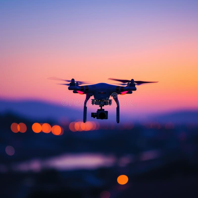 Silhouette of Camera Drone Floating in the Air Stock Illustration ...