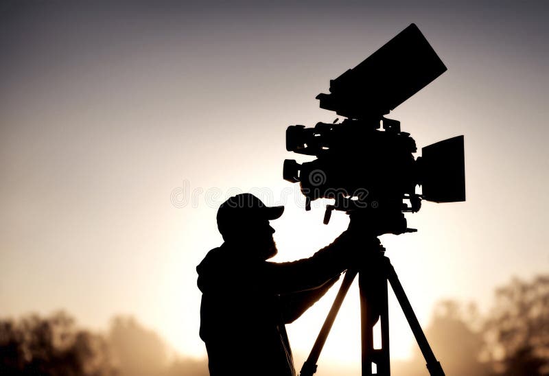 Silhouette Cameraman Camera Shooting Show Background Black Broadcasting ...