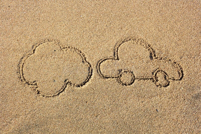 Silhouette of Car with a Cloud of Gas Drawn in the Sand Stock Image ...