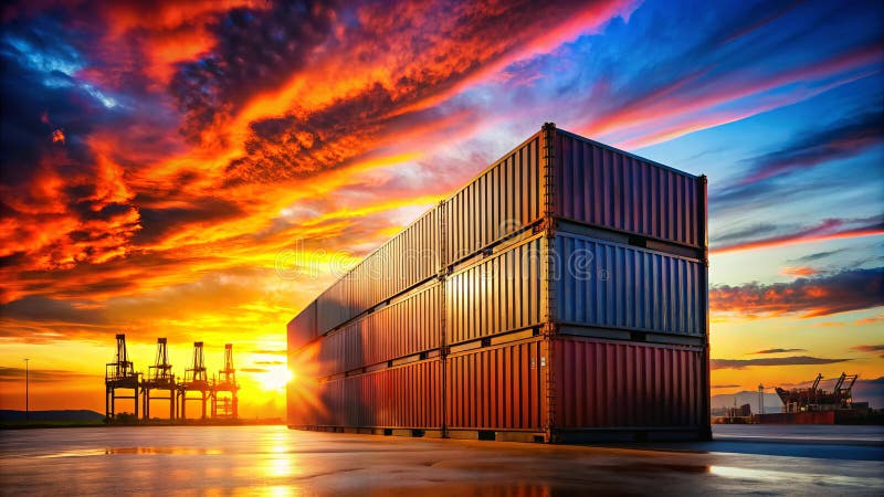 Silhouette of Cargo Container at Night Port Industrial Shipping and ...