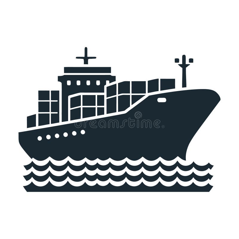 Silhouette of a Cargo Ship Icon with a White Background Vector ...