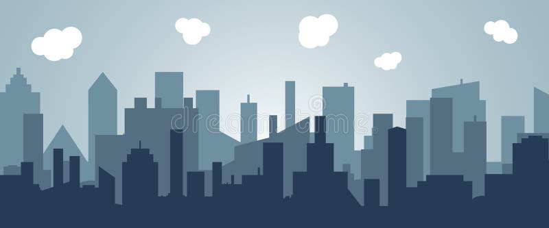 Silhouette of the Cartoon City on Shadow Backgound. Urban Vector Symbol ...