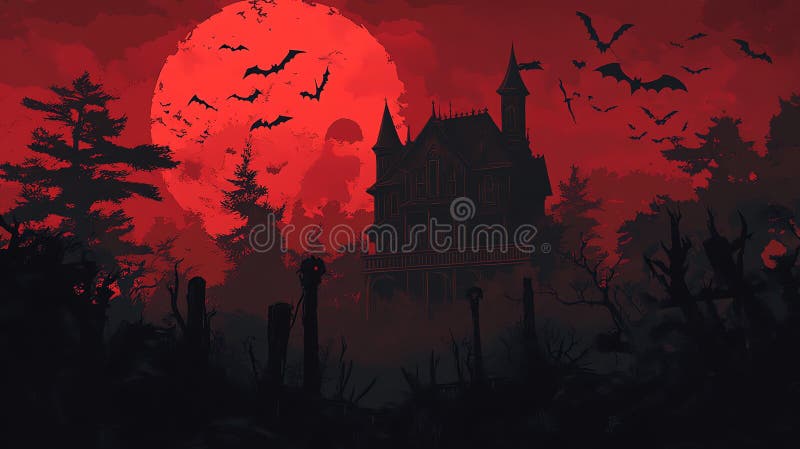 Silhouette of Castle Against a Dark, Moonlit Sky, with a Gothic ...