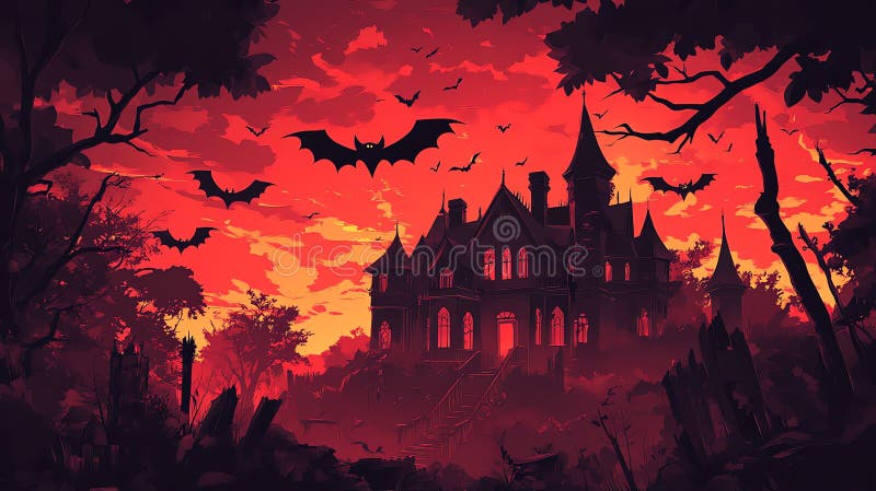 Silhouette of Castle Against a Dark, Moonlit Sky, with a Gothic ...