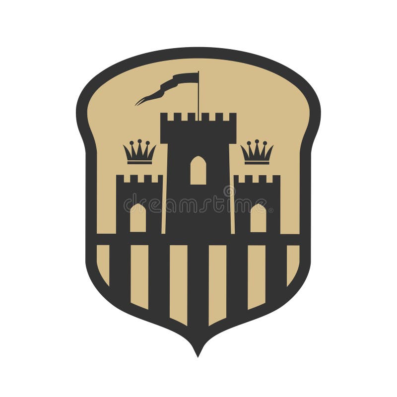 Silhouette of Castle, Crown and Flag, Shield Design Stock Vector ...