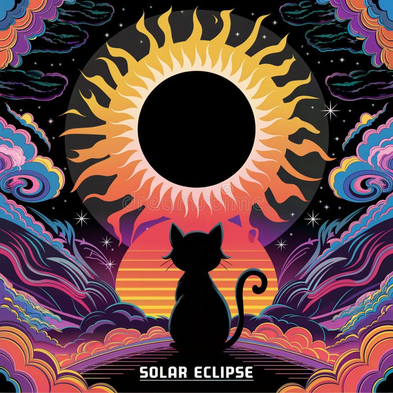A Silhouette of a Cat Gazes at a Dramatic Solar Eclipse Surrounded by ...