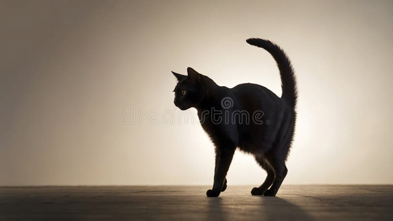 Elegant Cat Stretching Silhouette with Curved Tail and Extended Legs ...