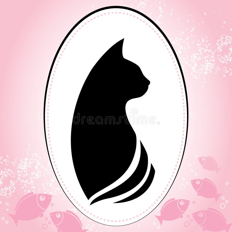 Silhouette of a Cat Head in Round Frame Stock Vector - Illustration of ...