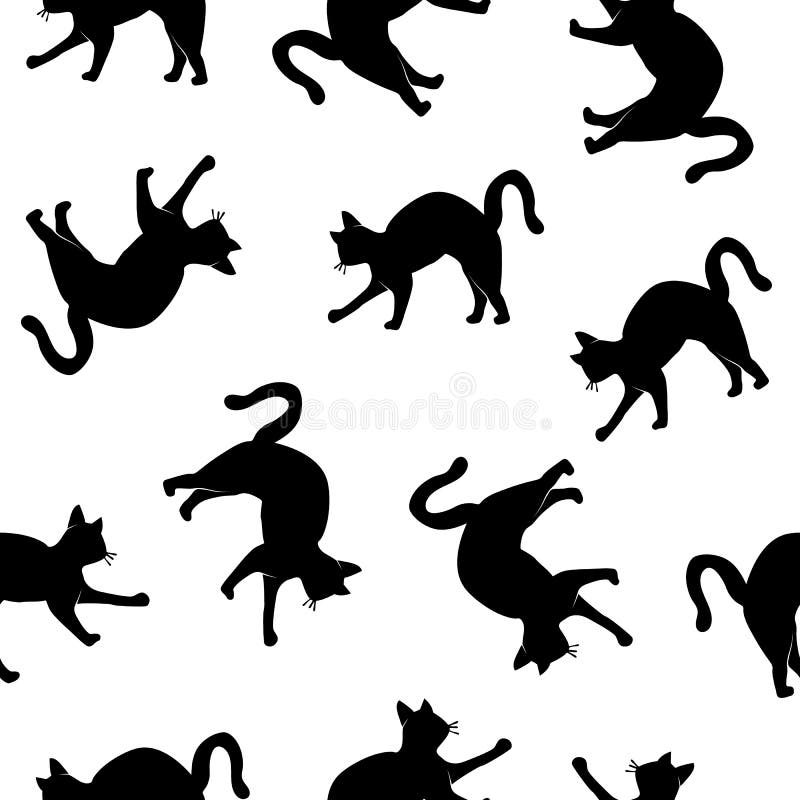 Silhouette Cat Seamless Pattern Stock Vector - Illustration of outline ...