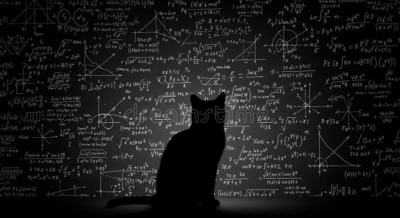 A Silhouette of a Cat Sits in Front of a Chalkboard Filled with Complex ...