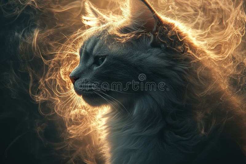 Silhouette of a Cat in Smoke with Dramatic Lighting Stock Image - Image ...