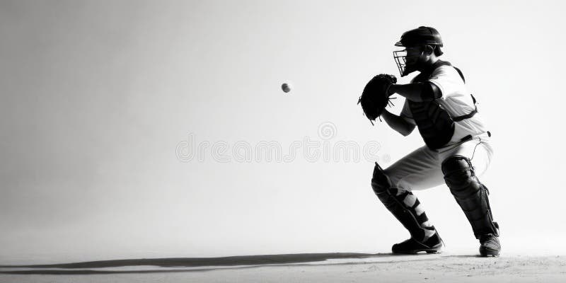 A Silhouette of a Catcher Baseball Player Taking a Fly Ball Stock ...