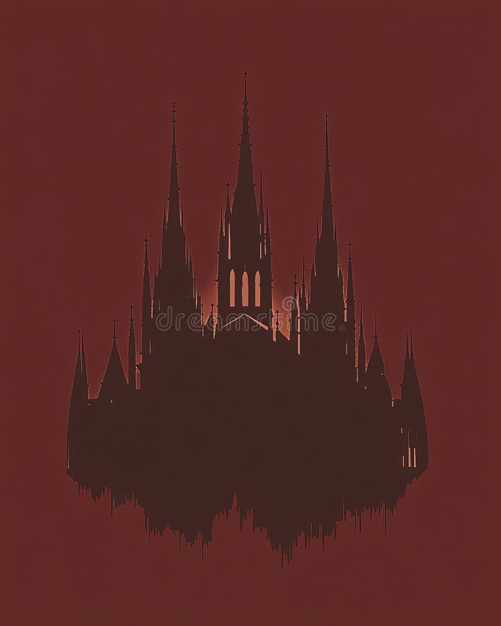 Cathedral Silhouette with Spires on Maroon Background Stock ...
