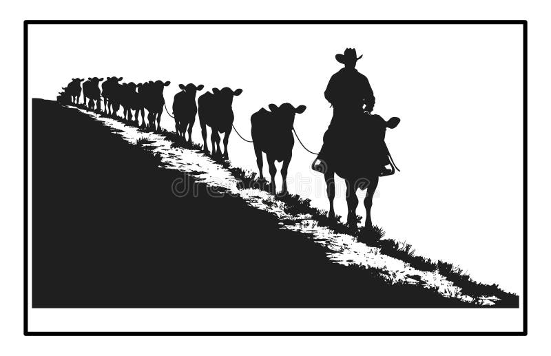 Silhouette of Cattle Drive at Sunset - Western Ranching Scene Stock ...