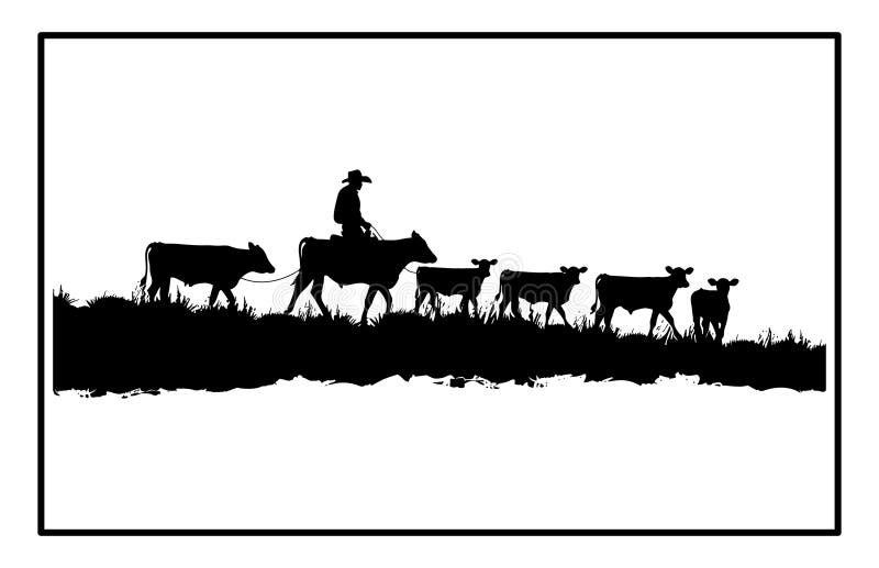 Silhouette of Cattle Drive at Sunset - Western Ranching Scene Stock ...