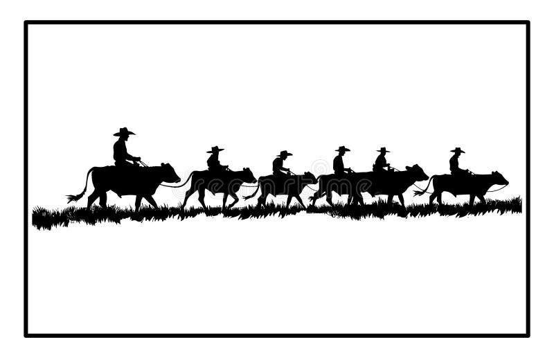 Silhouette of Cattle Drive at Sunset - Western Ranching Scene Stock ...