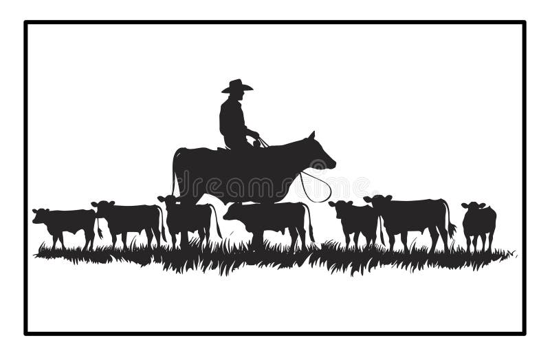 Silhouette of Cattle Drive at Sunset - Western Ranching Scene Stock ...