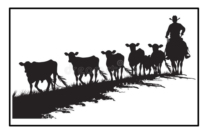 Silhouette of Cattle Drive at Sunset - Western Ranching Scene Stock ...