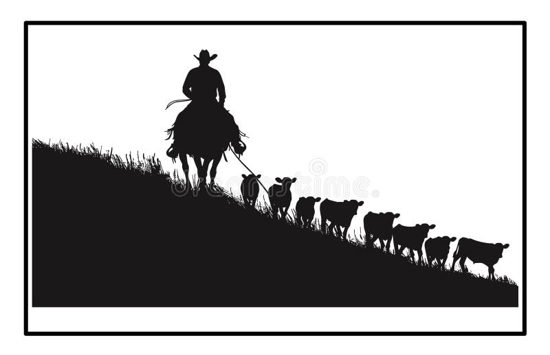 Silhouette of Cattle Drive at Sunset - Western Ranching Scene Stock ...
