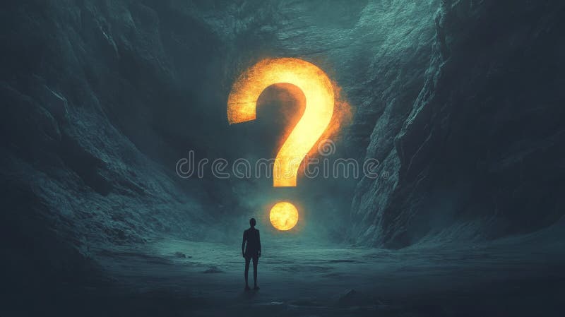 Silhouette in Cave with Glowing Question Mark, Mystery Concept Stock Image - Image of silhouette ...