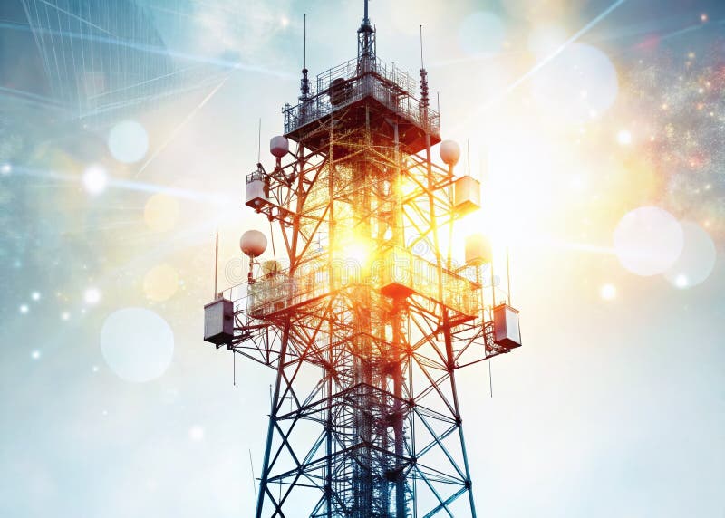 Silhouette of a Cell Tower in Double Exposure Exploring the Intricate ...