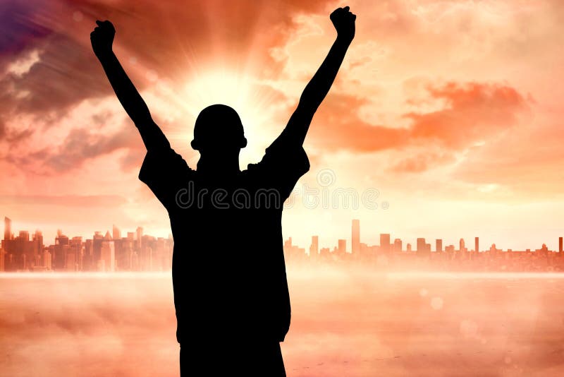 Silhouette of a Cheering Man in Mountains As Symbol for Success Stock ...