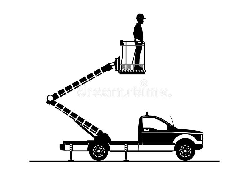 Silhouette of Cherry Picker with Operator. Stock Vector - Illustration ...