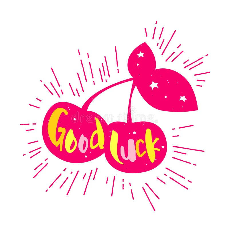 Silhouette Of Cherry With Stars And Lettering Text Good Luck. Vector ...
