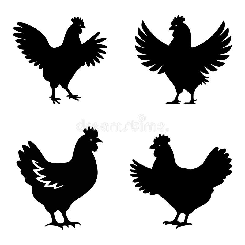Silhouette Chickens Icon Set in Different Poses Stock Vector ...